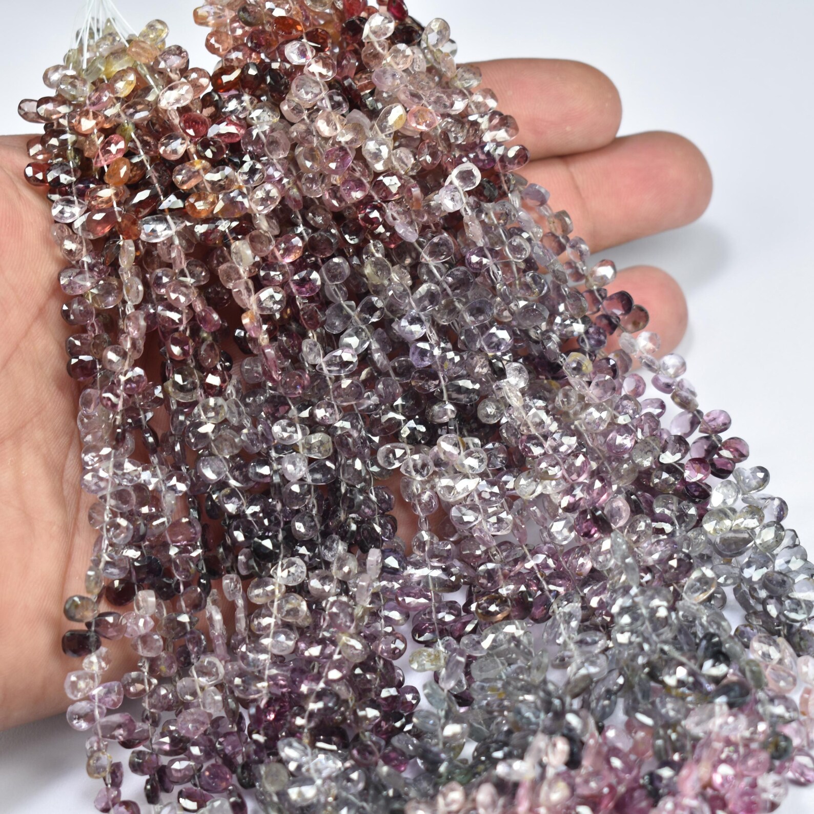 AAA++ Multi Spinel Faceted Pear Shape Briolette Beads 14 Inch Strand ...
