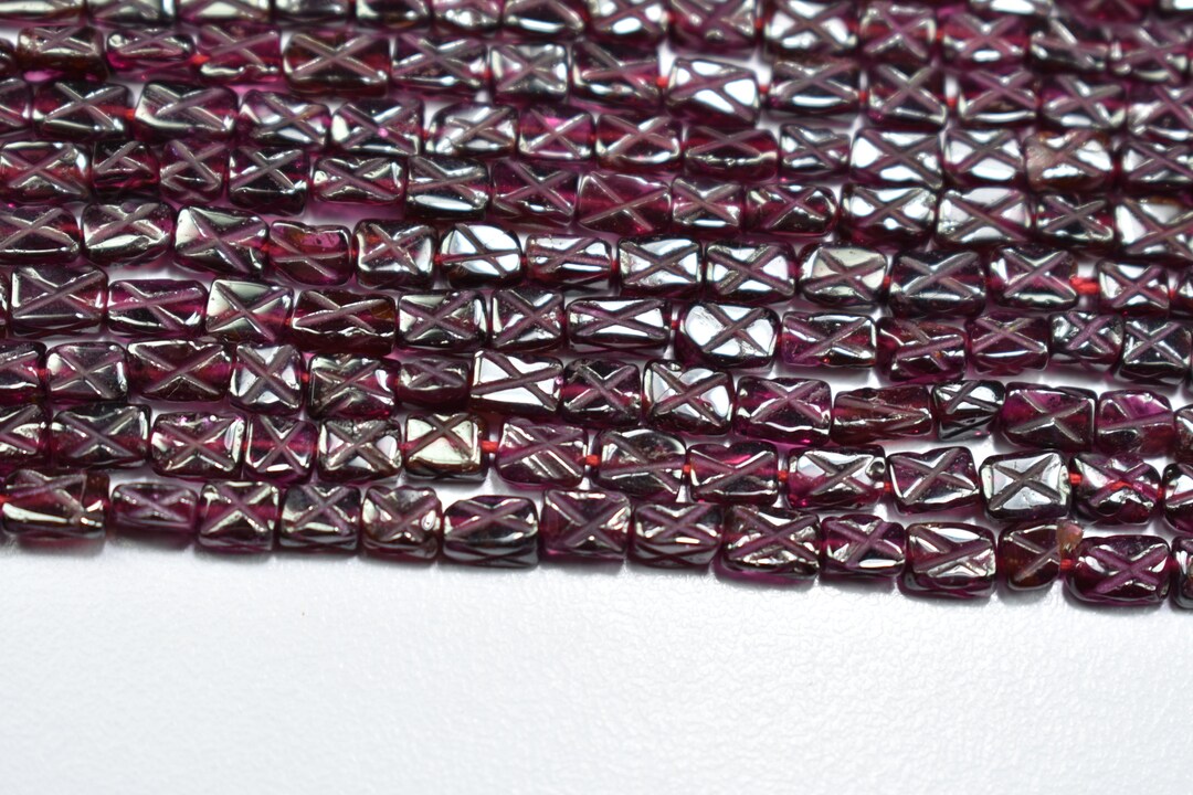 Natural Garnet Carved Rectangle Shape Gemstone Beads 13.5 Inch 1 Strand ...
