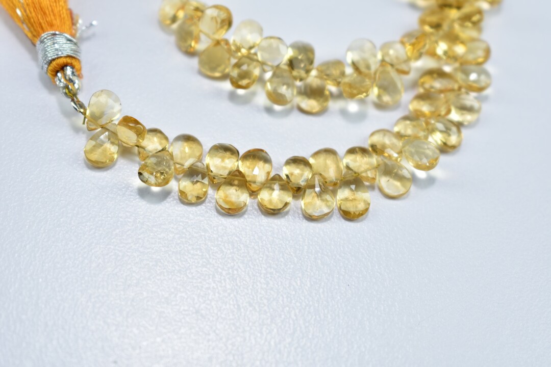 7.50 Inch Strand Citrine Pear Shape Gemstone Faceted Briolette Beads 4 ...