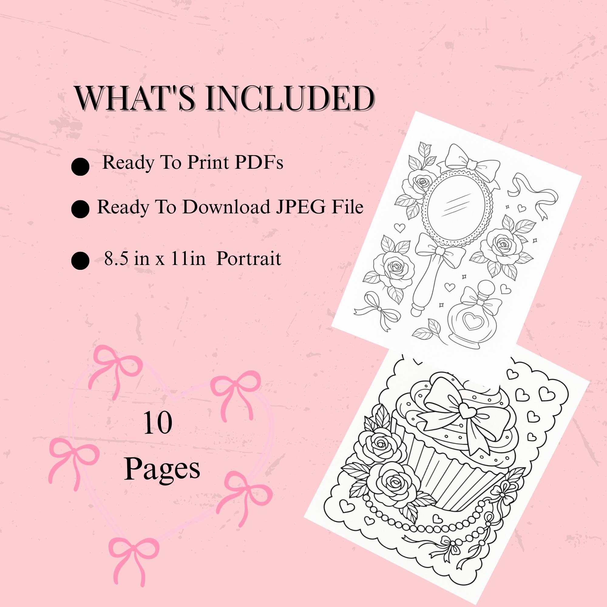 Messy Coquette Coloring Pages for Adults & Teens | 10 Printable PDF and ...