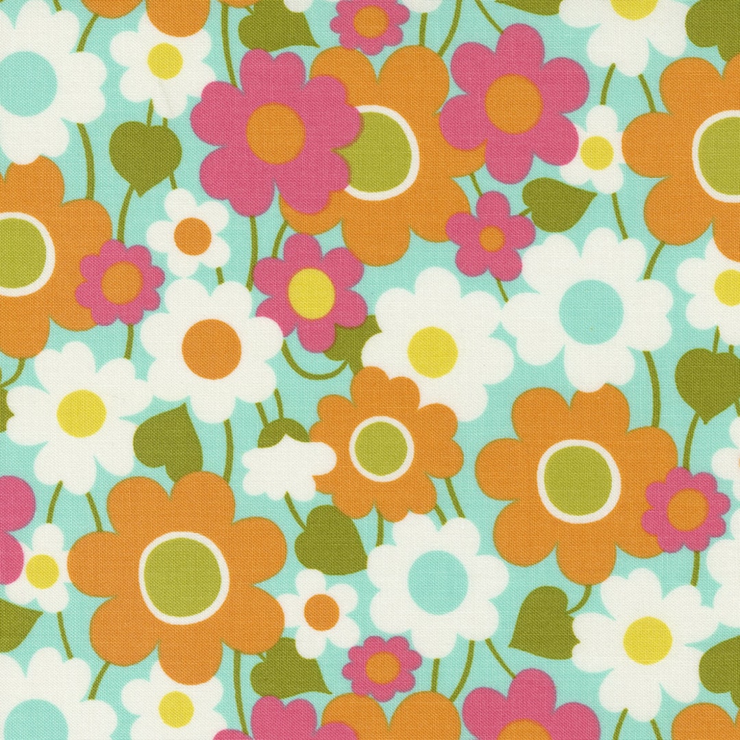 Flower Power by Maureen Mccormick for Moda Fabrics 33712-17 Aqua EOB ...