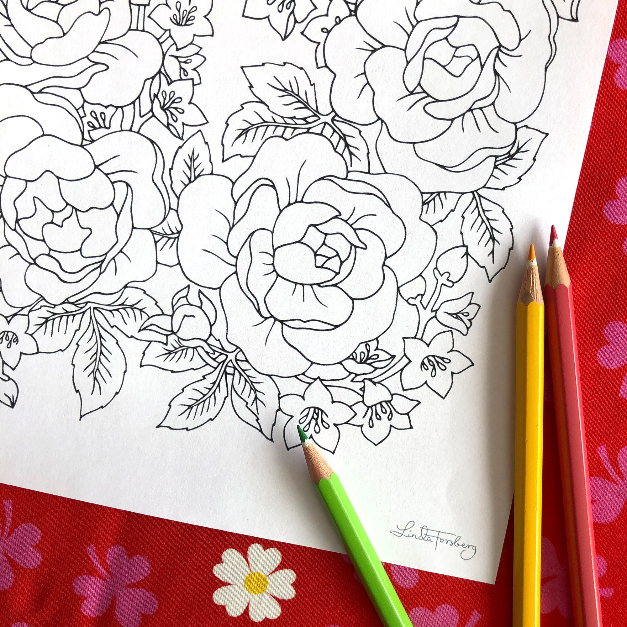 Rhosyn, PDF Coloring Page, Instant Download Printable File for Adults ...