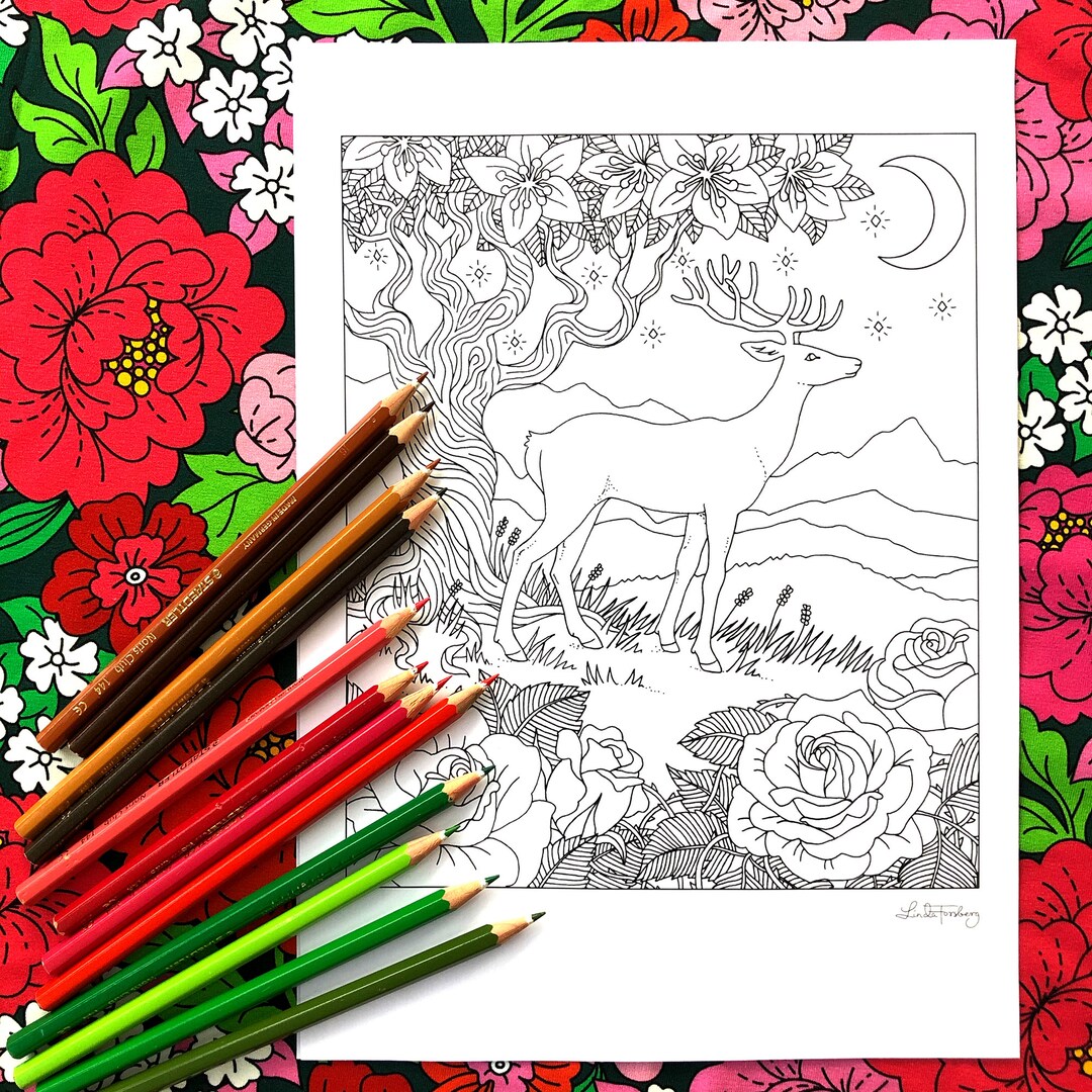 Night Time, PDF Coloring Page, Instant Download Printable File for ...
