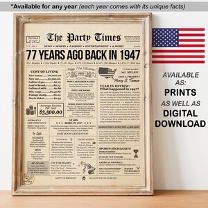 77th Birthday Gift for Her or Him 77 Years Back in 1947 Birthday Party ...