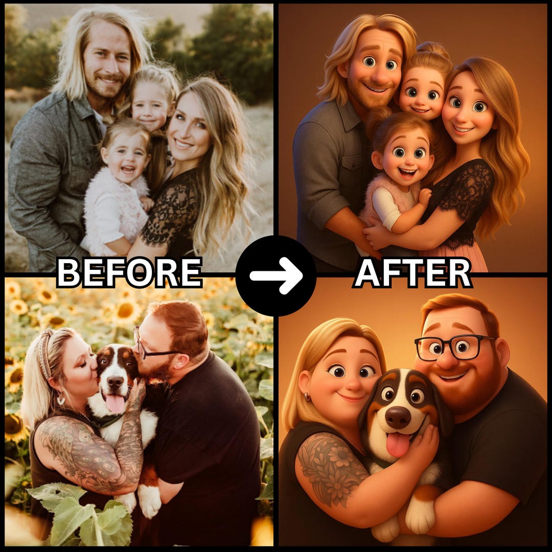 Custom Family Cartoon Portrait From Photo (digital File) - Etsy