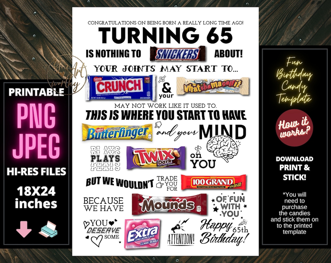 65th Birthday PRINTABLE Candy Poster | Birthday Candy Sign | Born in ...