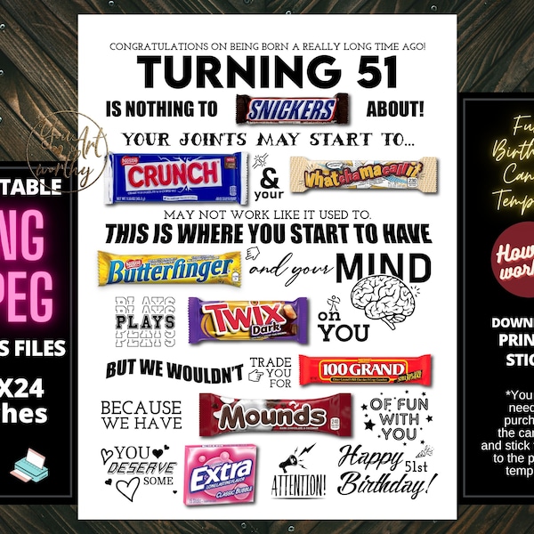51st Birthday Printable Candy Poster - Etsy Australia