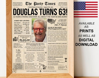 70th Birthday Newspaper Gift 70 Years Back in 1954 Him Her Personalized ...