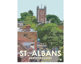 Unframed St Albans Map Print. Illustrated Map of St Albans, St Albans ...