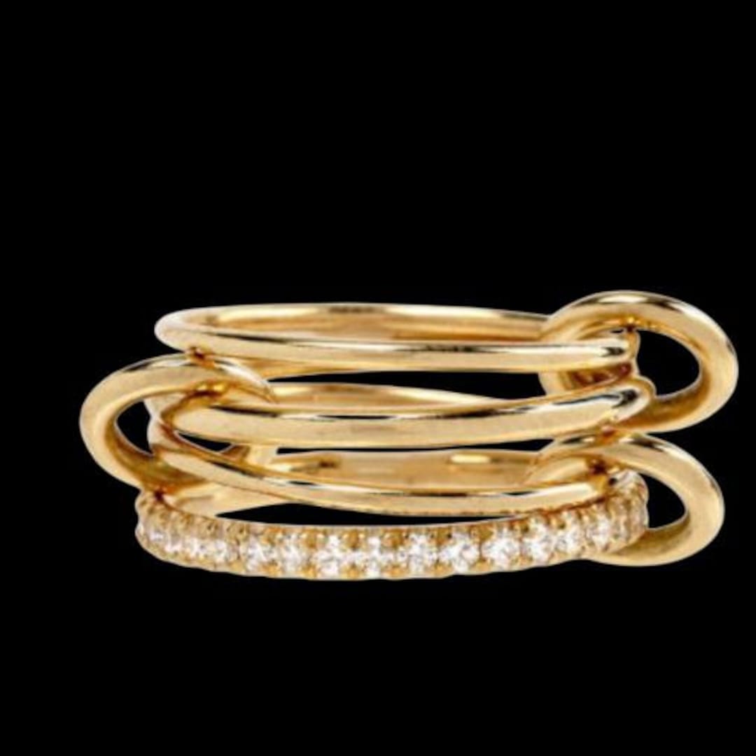 14k Gold Interlocking Ring 4 Band Ring Triple Plain Band, Diamond ...