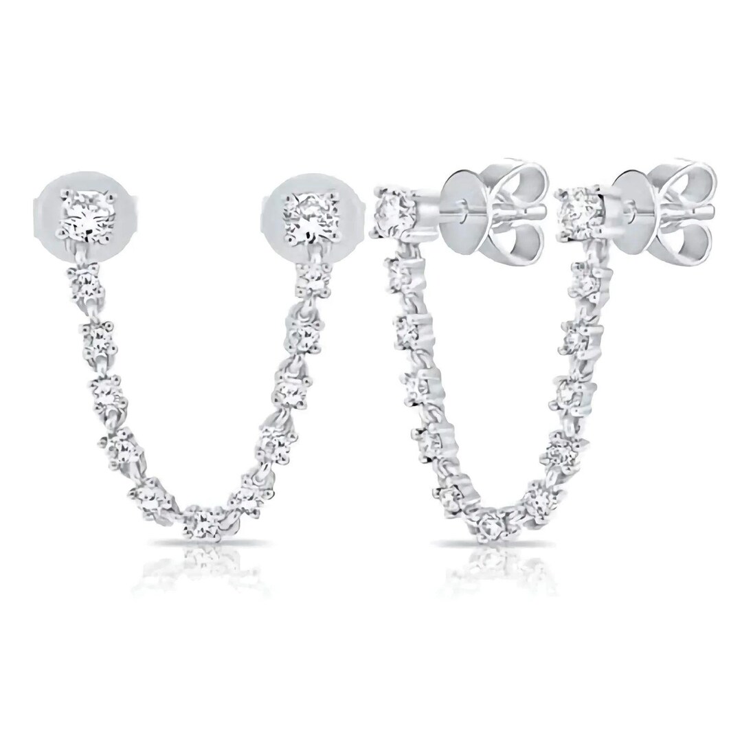 Solid 14k Gold Studs, Diamond Chain Earring, Link Chain Earring ...
