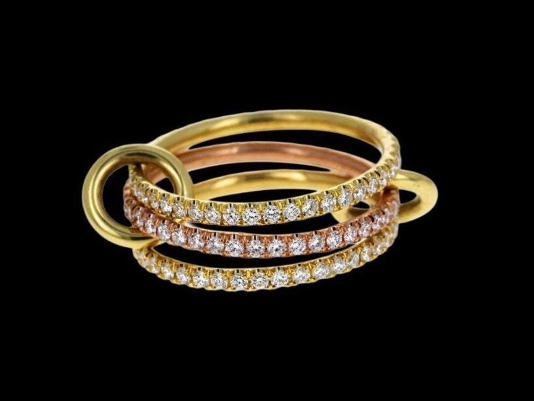 Triple Pave Diamonds Ring, 3 Link Ring, 925 Sterling Silver Ring ...