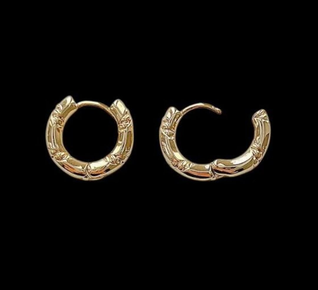 Gold Textured Small Huggies Hoop Earrings, Gold Hoop, Twist Hoop, Gold ...