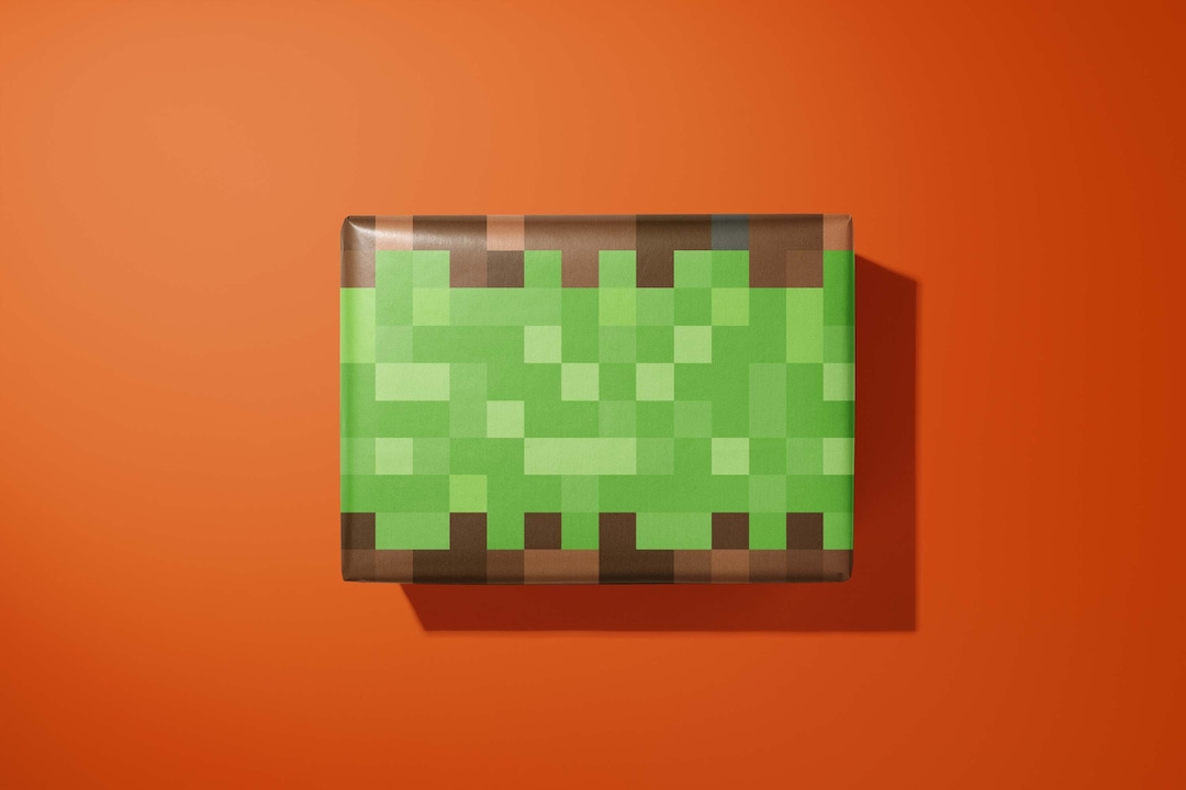 Gaming Wrapping Paper - Minecraft Style Blocks - Hand Made - Gift Wrap ...