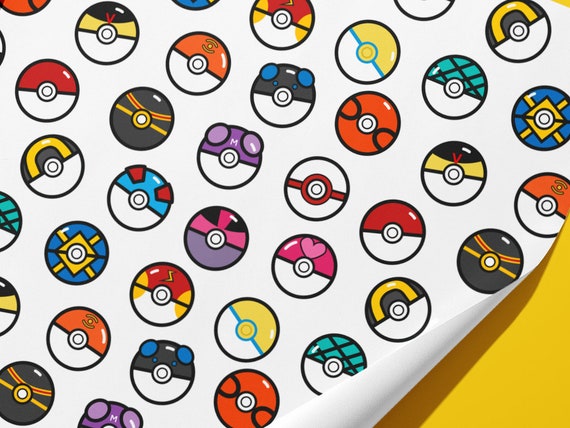 Pokemon Wrapping Paper Pokeball Hand Made Pikachu | Etsy