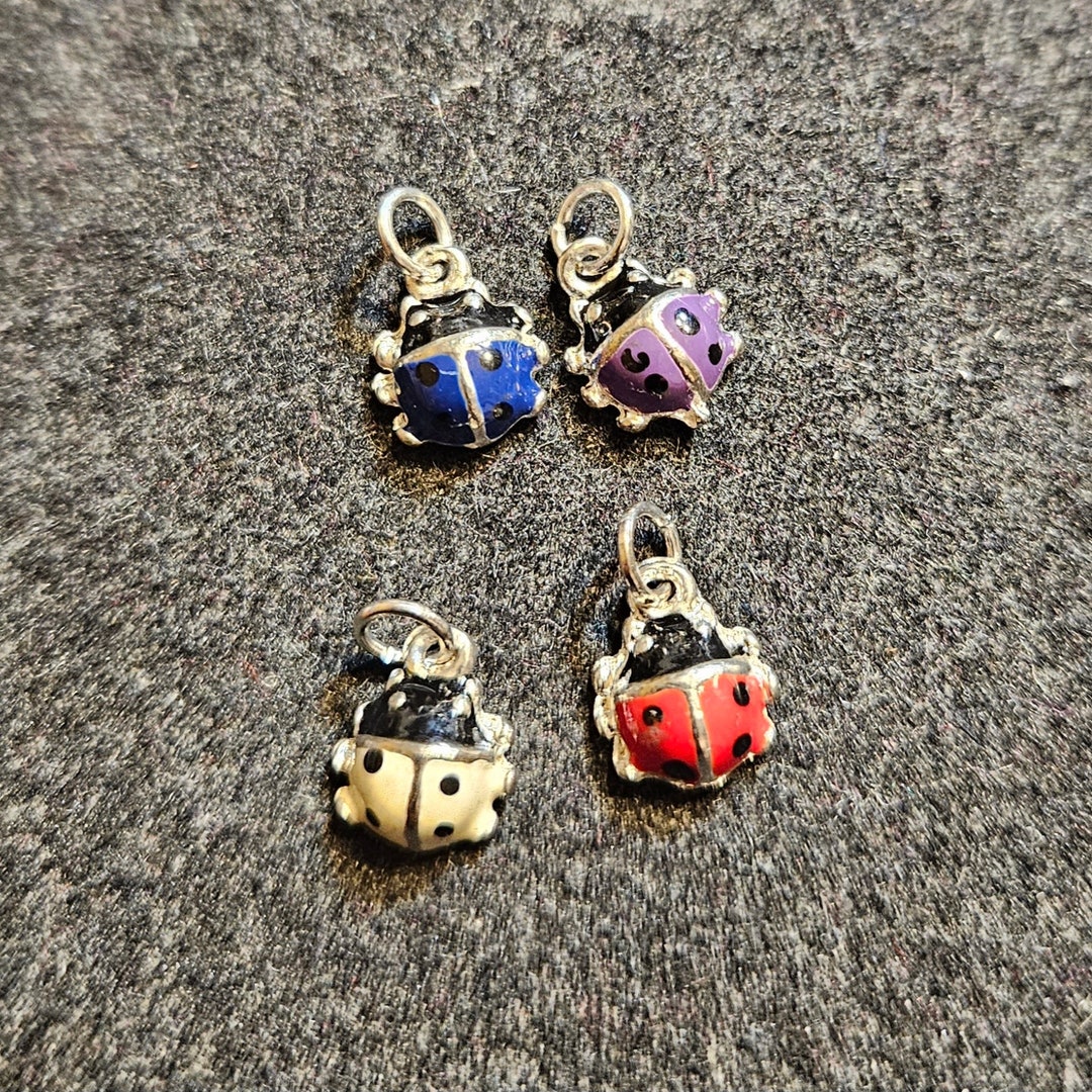 Set of Four Mini Silvertone Ladybug Charms. Sets of 1 Each Red, Purple ...