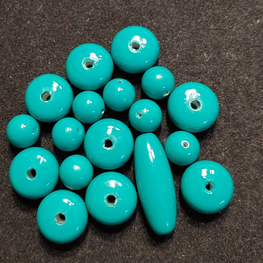 18 Vintage Acrylic Turquoise Beads. 3 Different Shapes Matching Set ...