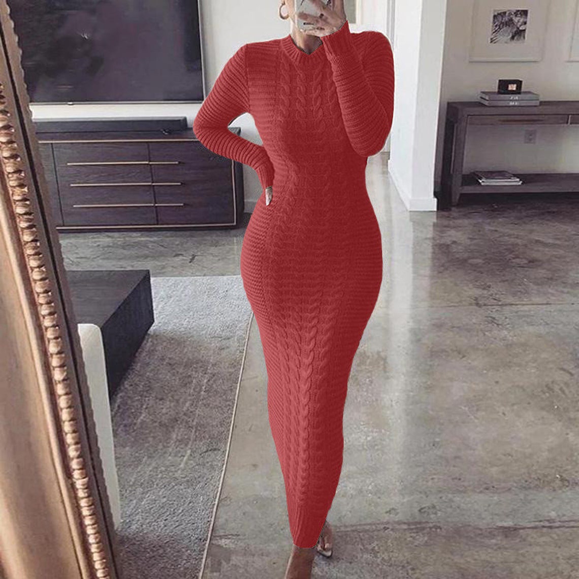 Maxi Knit Bodycon Dress Long Sleeve Cable Knit Dress Bodycon - Etsy