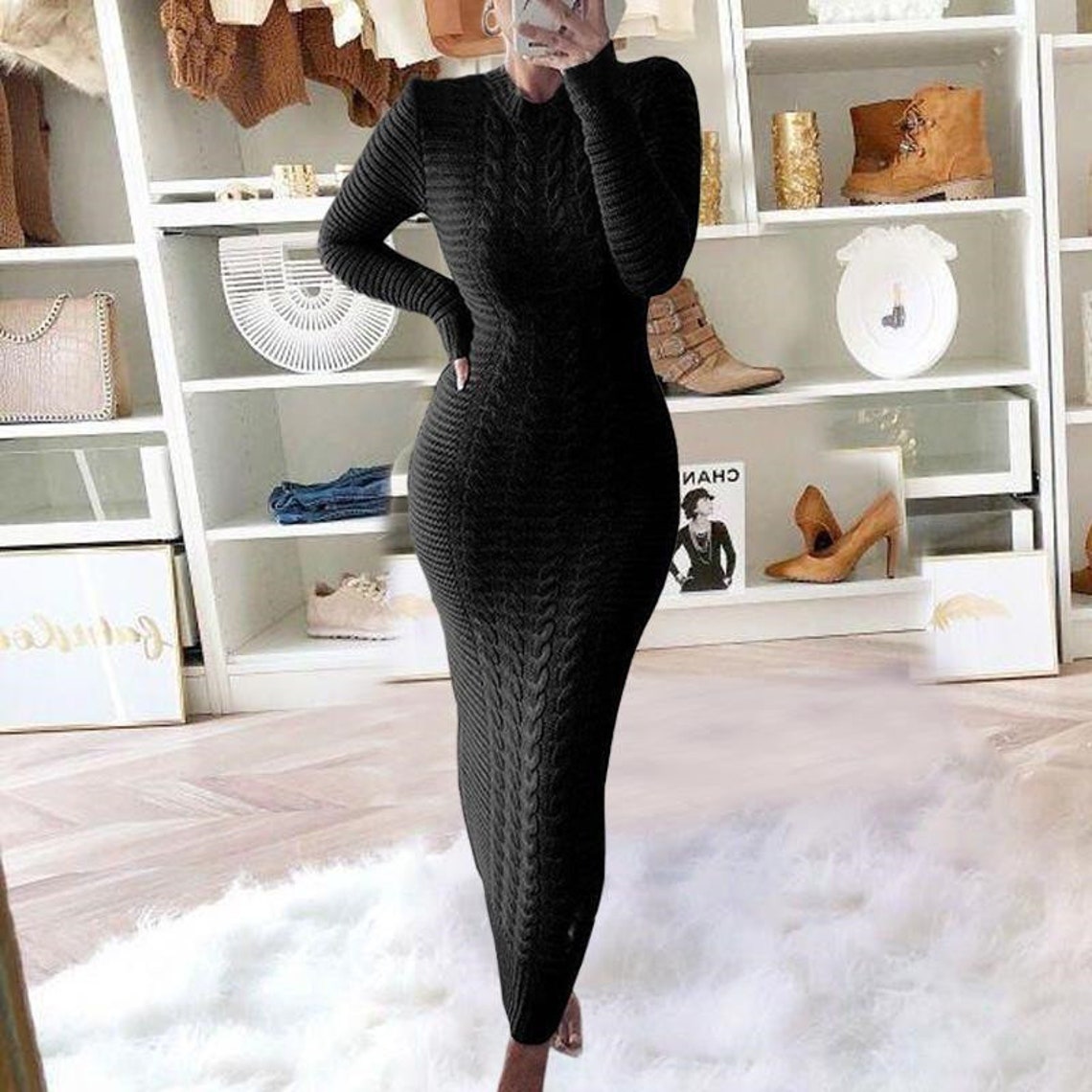 Maxi Knit Bodycon Dress Long Sleeve Cable Knit Dress Bodycon - Etsy