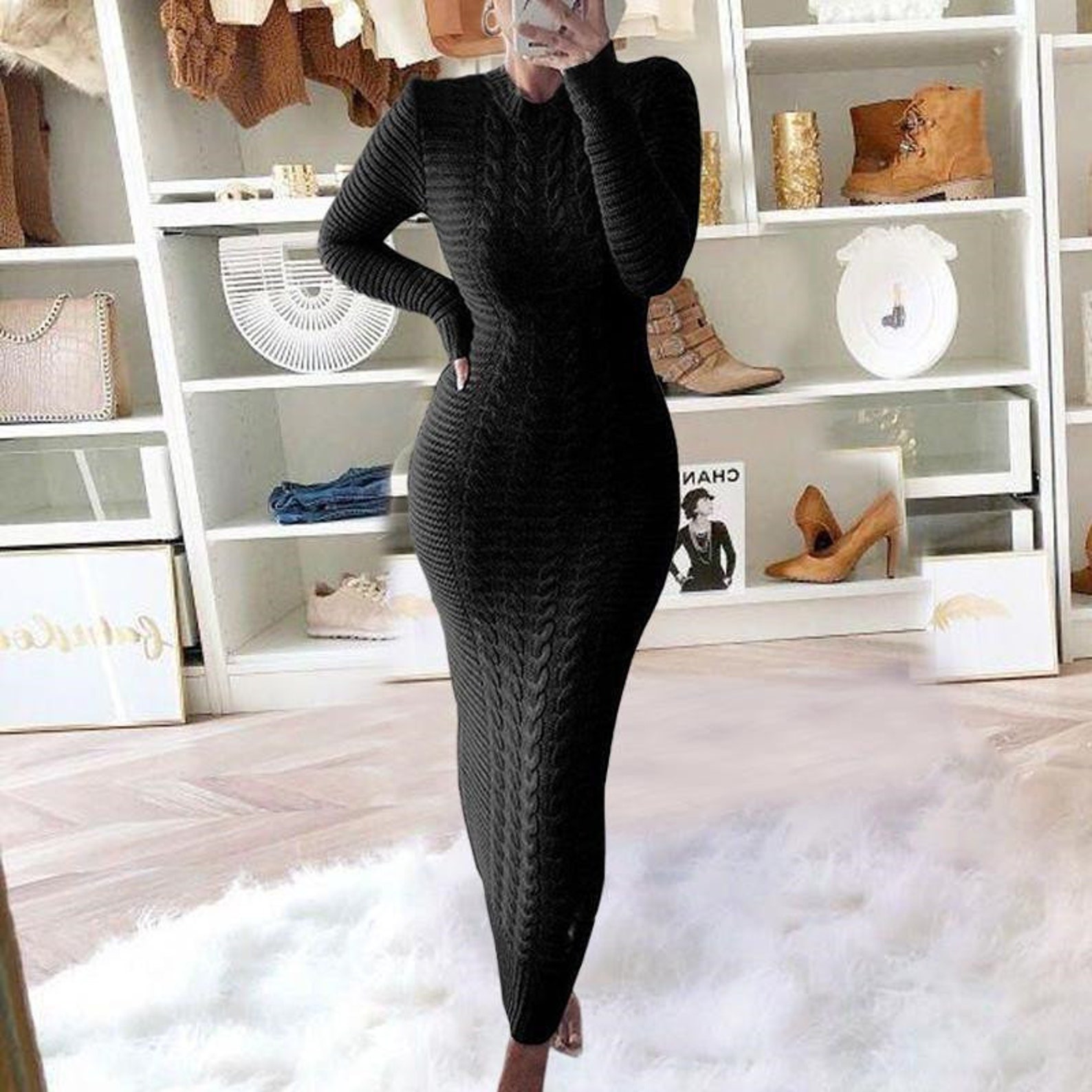 Maxi Knit Bodycon Dress Long Sleeve Cable Knit Dress Bodycon - Etsy