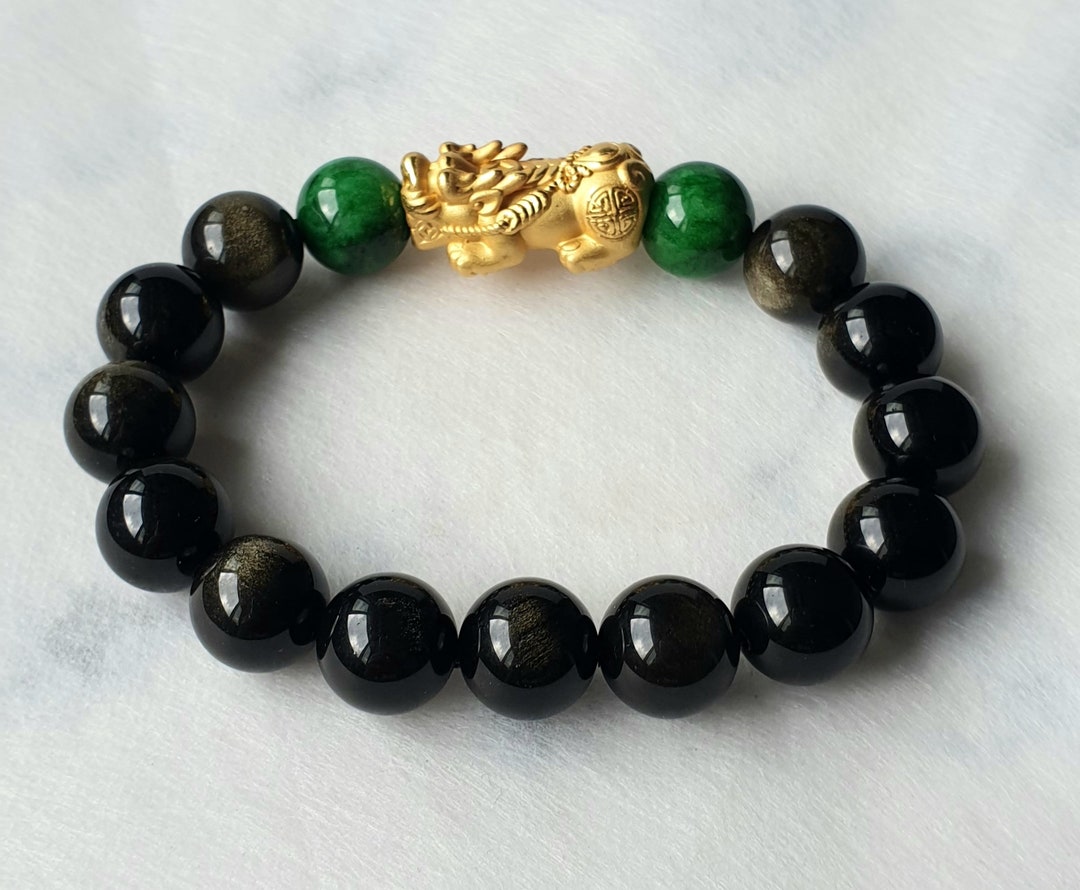 Gold Sheen Obsidian, Emerald Green Iron Dragon With S999 Silver, Gold ...