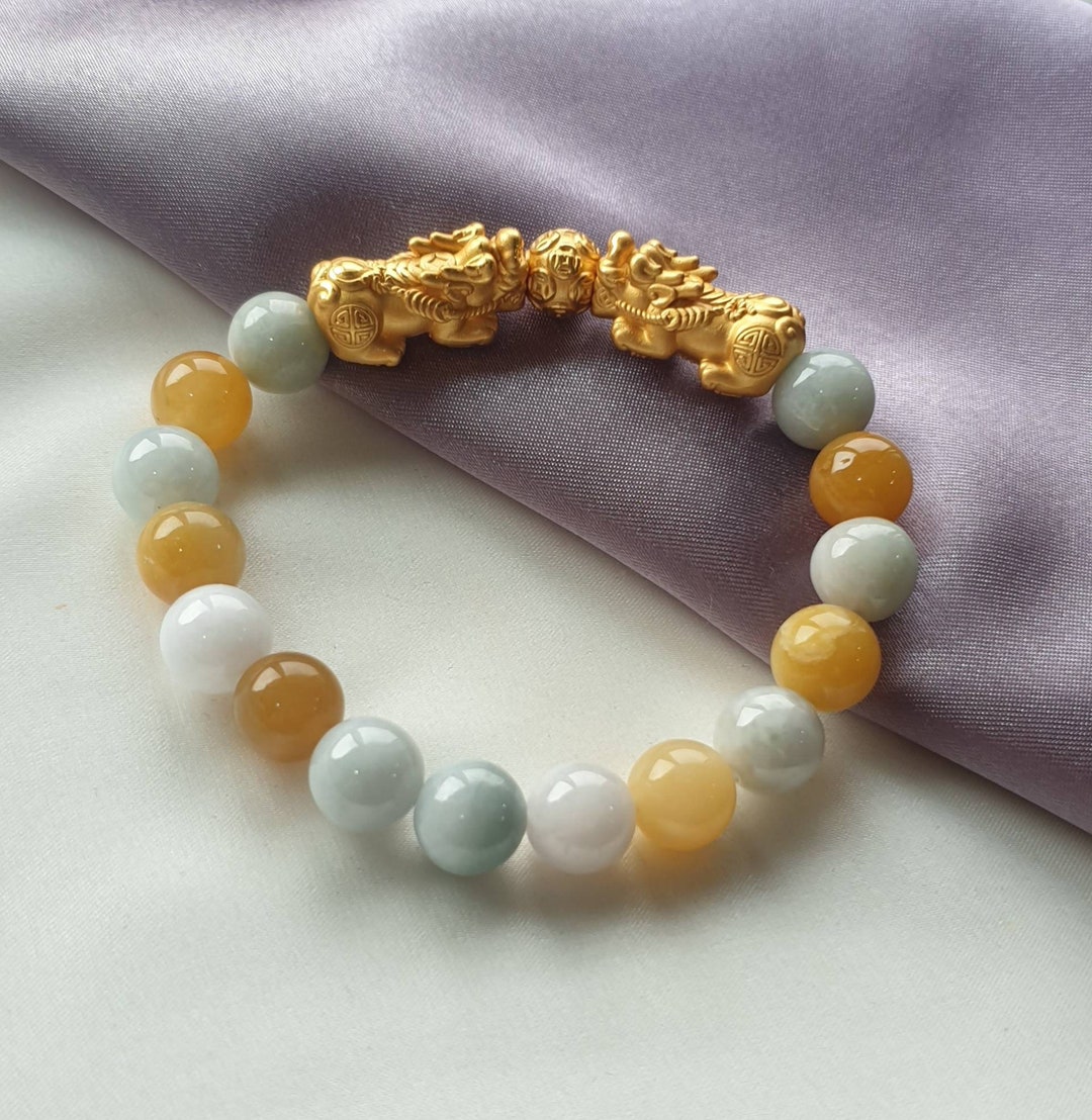 Feicui Jade Jadeite With Double S999 Silver, Gold Plated Pixiu and ...