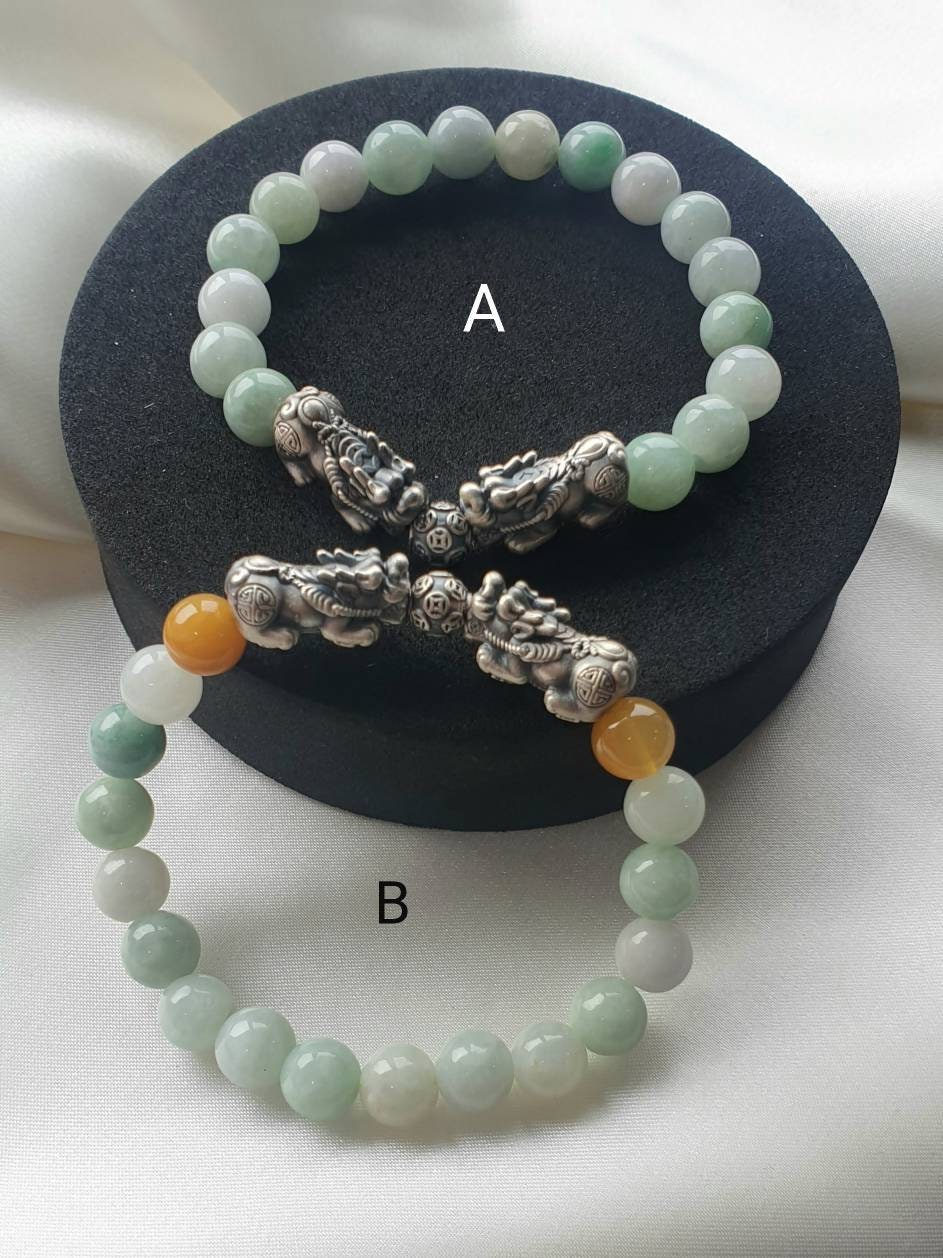 Feicui Jade Jadeite With Double S999 Silver Retro Pixiu and - Etsy