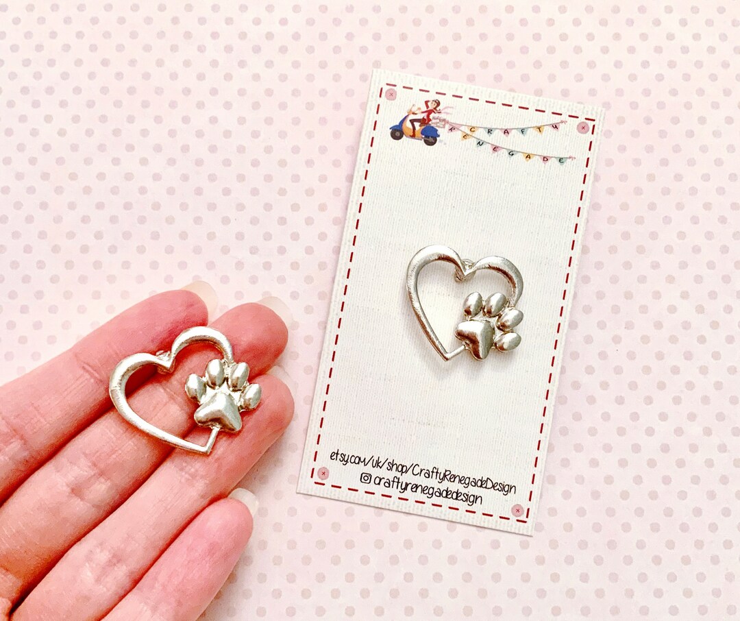 Silver Heart Pin Silver Paw Pin Pet Owner Gift Novelty - Etsy UK