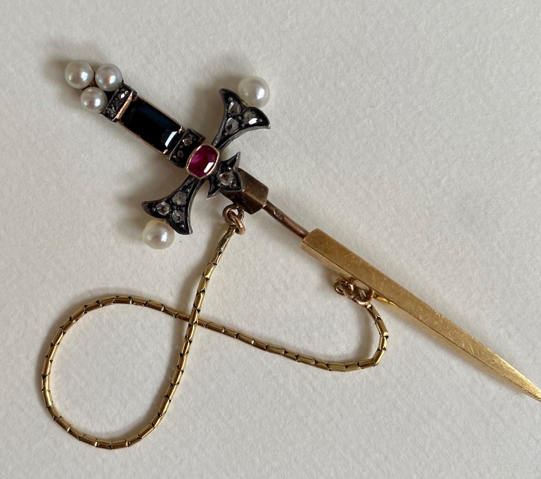 Antique Georgian, Sword Jabot Pin or Pendant in 18k, Rosecut Diamonds ...