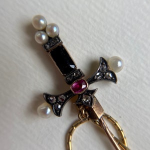 Antique Georgian, Sword Jabot Pin or Pendant in 18k, Rosecut Diamonds ...