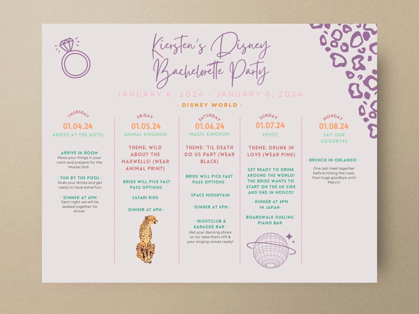 Custom Disney Bachelorette Invitation, Bachelorette Itinerary ...