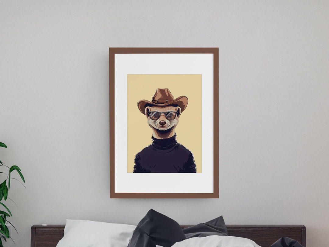 Pop Art Stylish Weasel in Cowboy Hat & Turtleneck Quirky Digital ...