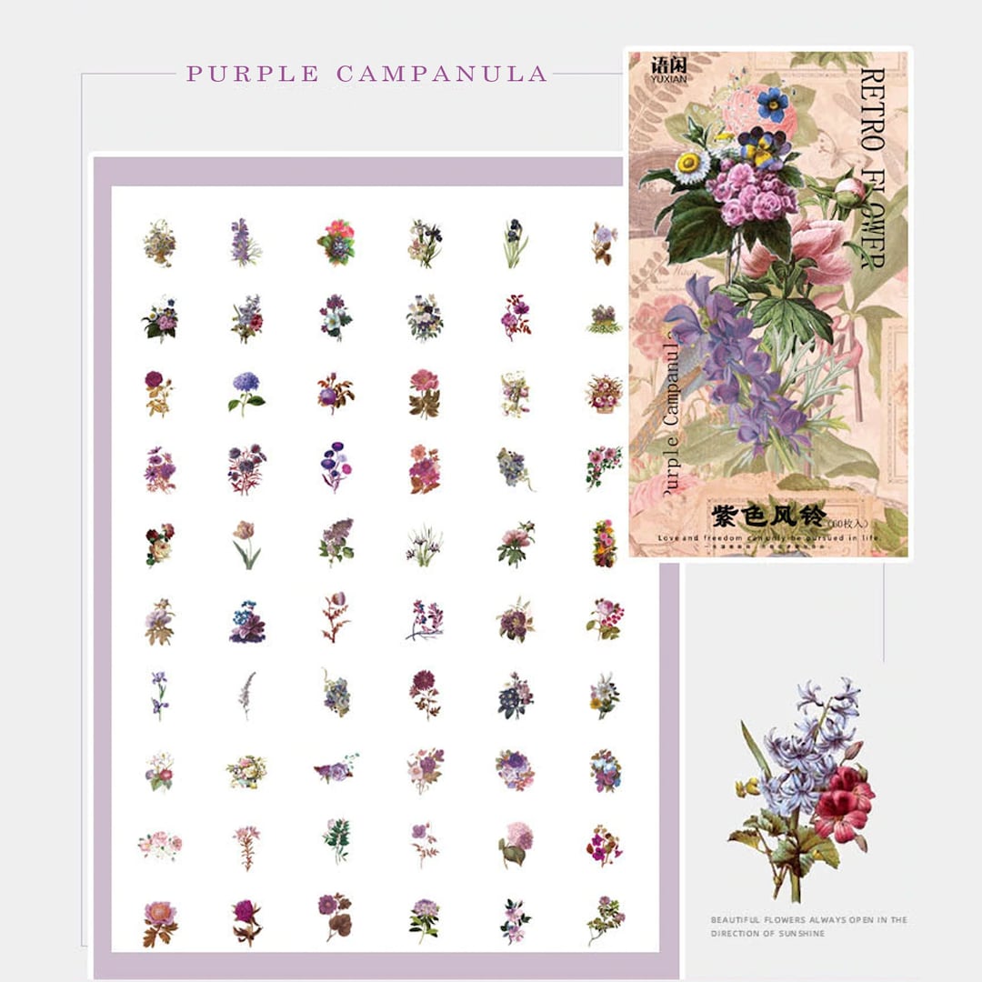 60 Purple Flower Stickers - Etsy