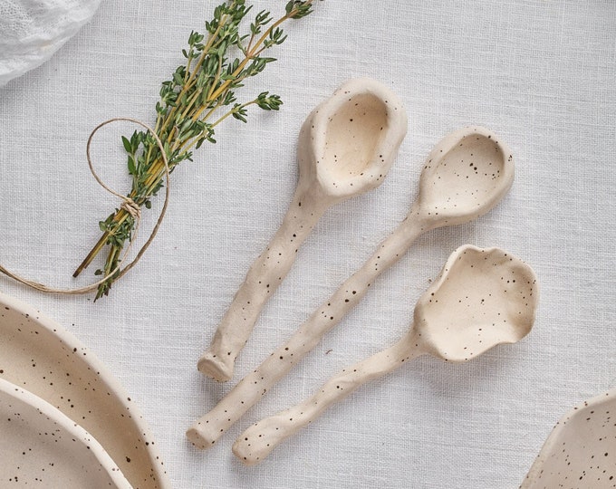 Ceramic Spoons Set of 3, Matte White Spoons for Food Photography ...