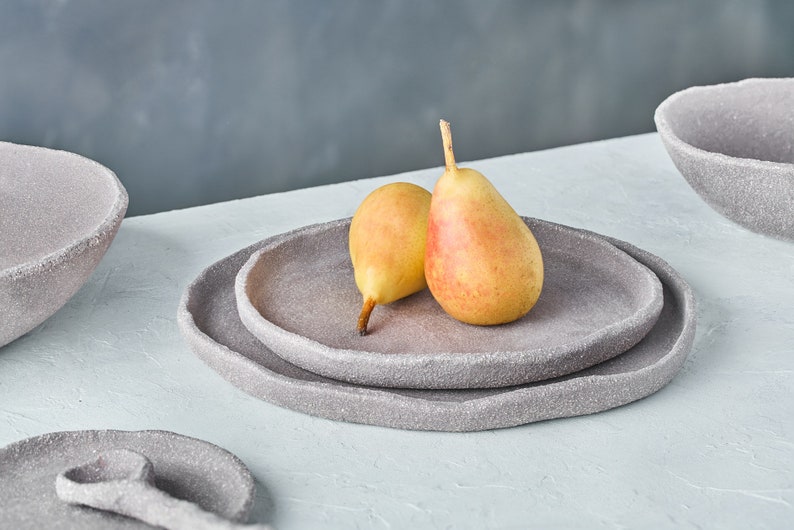 Rustic Gray Ceramic Food Photography Set: Matte Unglazed Plates and ...