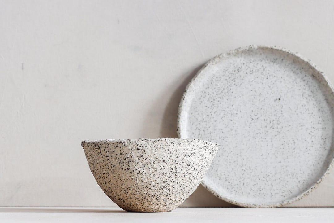 Handmade Rustic Ceramic Dinner Set – Textured White Stoneware Plates ...
