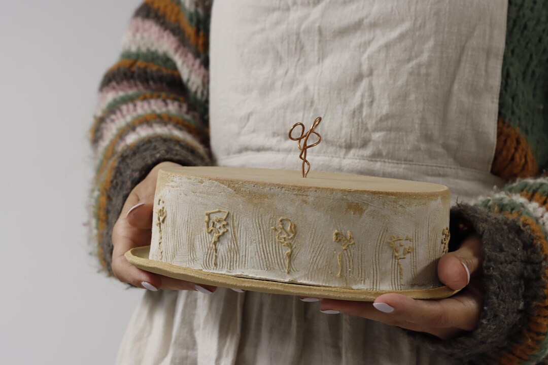Rustic Butter Dish With Lid, Butter Dish With Copper Wire, Matte Butter ...
