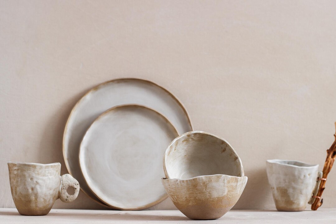 Handmade Rustic White Ceramic Dinnerware Set: Lead-free Pottery - Etsy