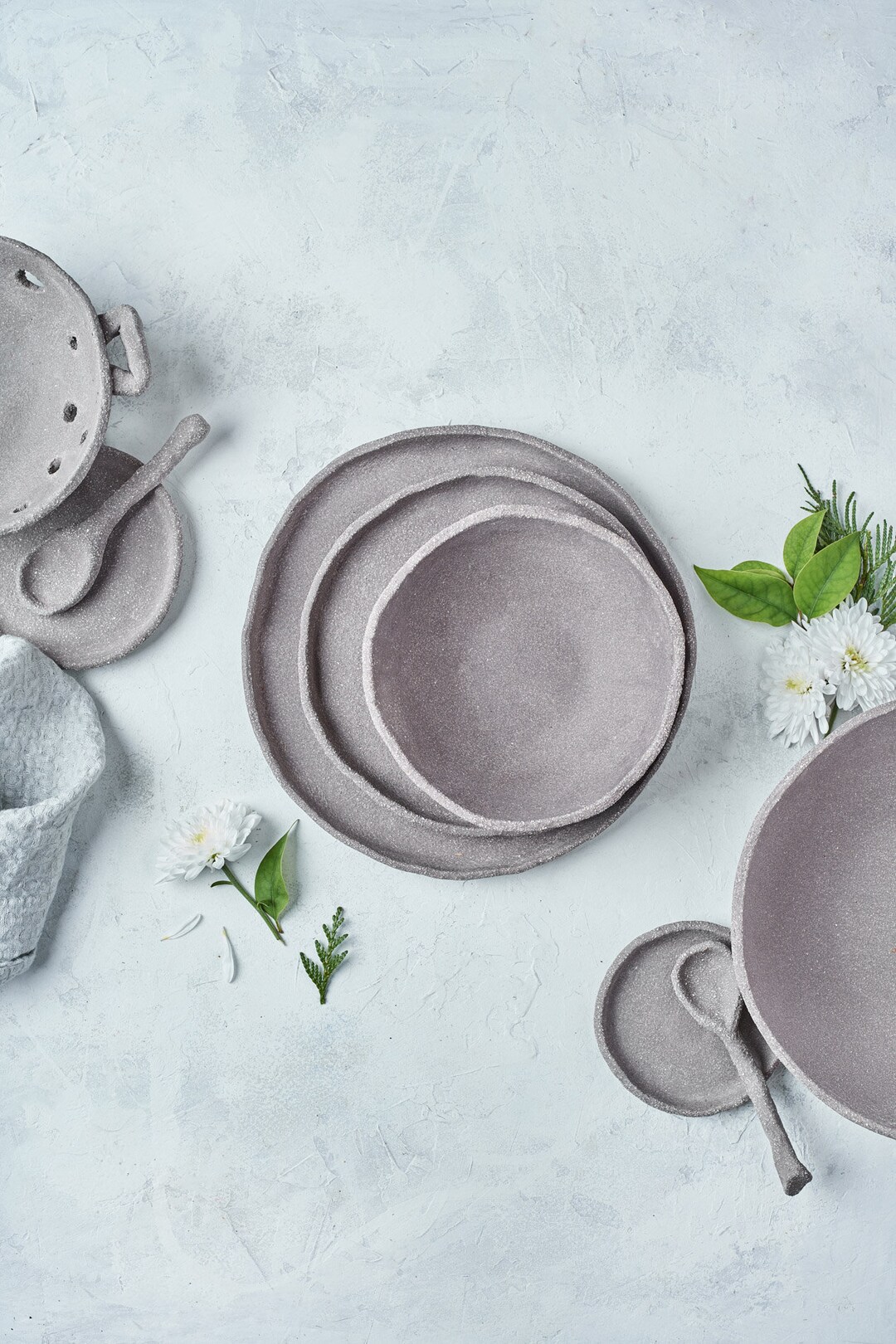 Rustic Gray Ceramic Food Photography Set: Matte Unglazed Plates and ...