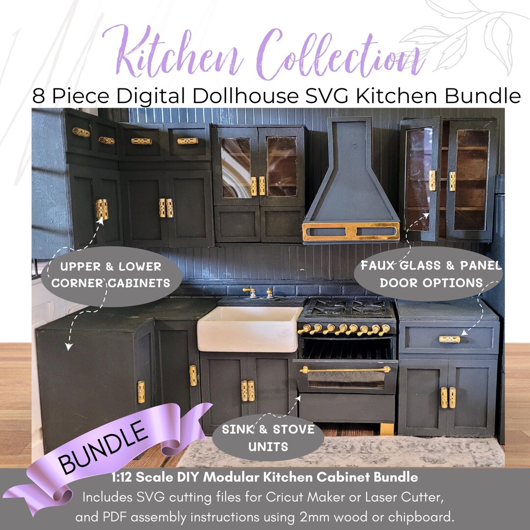 Miniature Kitchen Cabinet SVG 8-piece BUNDLE ~ 1:12 Scale Cricut Maker ...