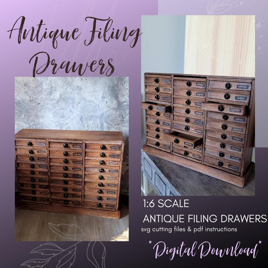 1:6 Scale SVG Mini Apothecary Drawers Filing Cabinet ~ Dollhouse Decor ...