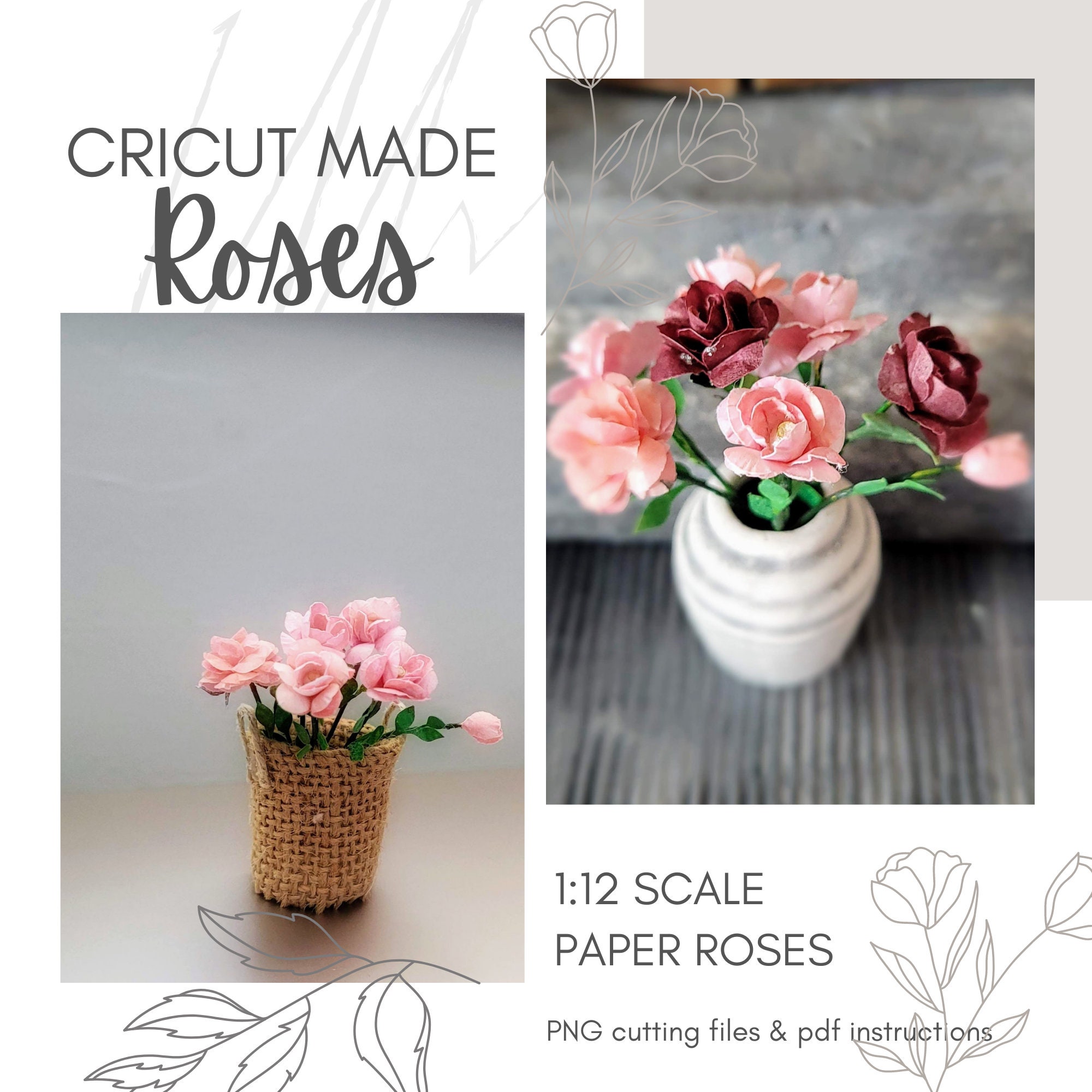 Cricut Made Roses 2 Types DIY Miniature Paper Flowers 1:12 | Etsy