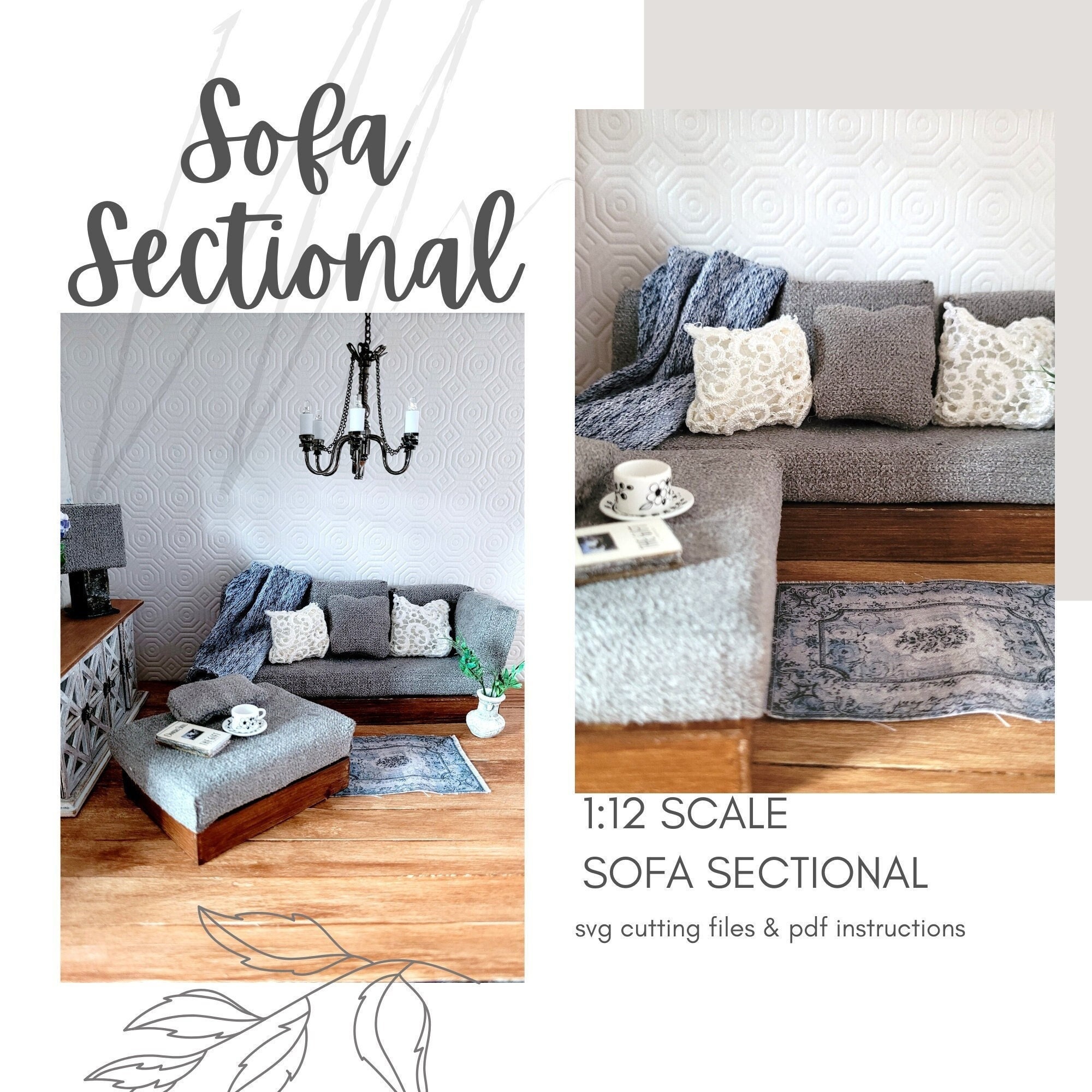 Dollhouse SVG Sofa Sectional / Miniature Farmhouse Chaise | Etsy