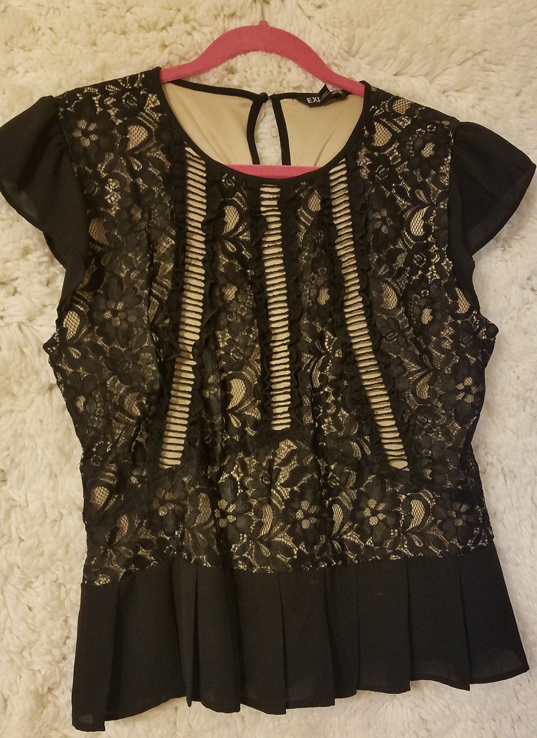 Express Victorian Black Top Express Lace Blouse Top Sz Lg - Etsy España