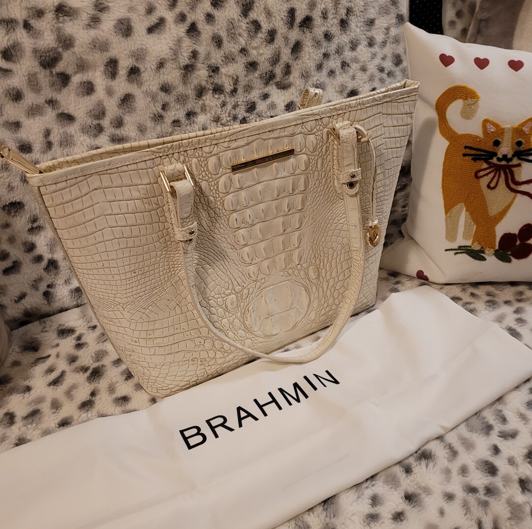Brahmin Medium Asher Tote Handbag, Brahmin Ivory White Leather Handbag ...