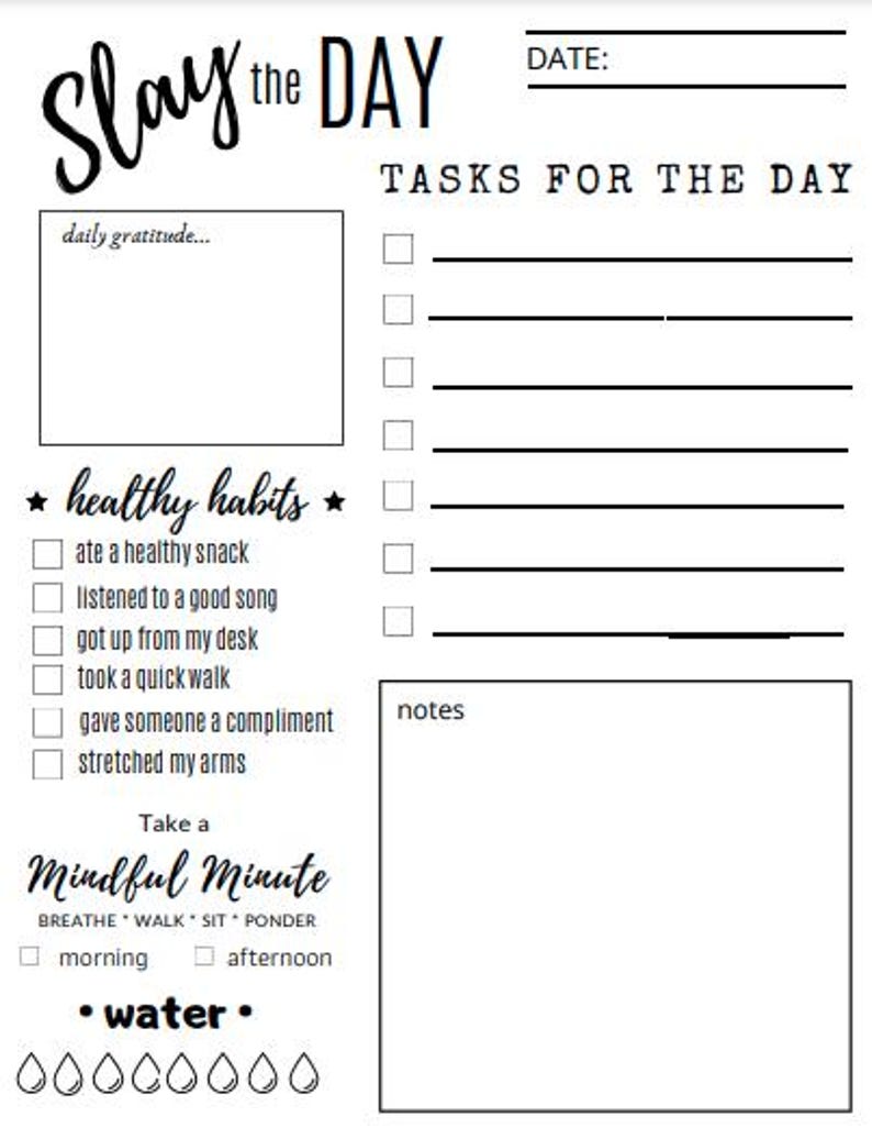 Slay the Day Daily Task List - Etsy