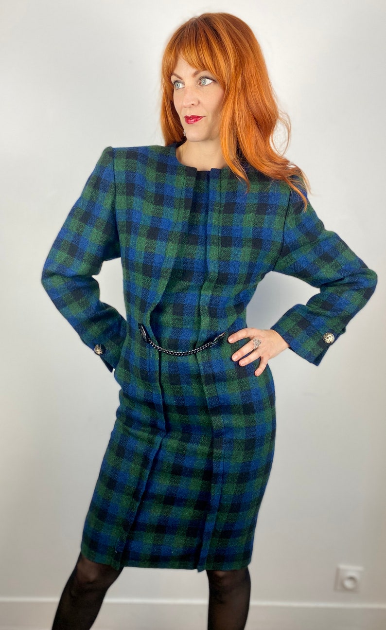 Vintage 80s Plaid Power Dress - Etsy
