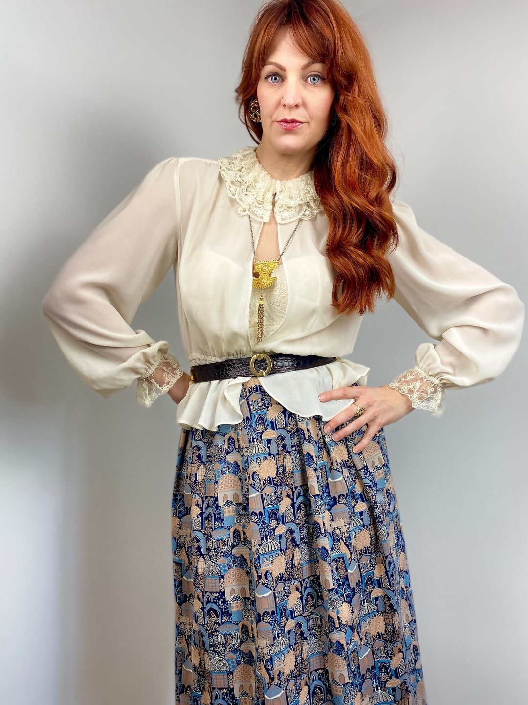 Vintage Lace & Ruffle Open Front Blouse - Etsy