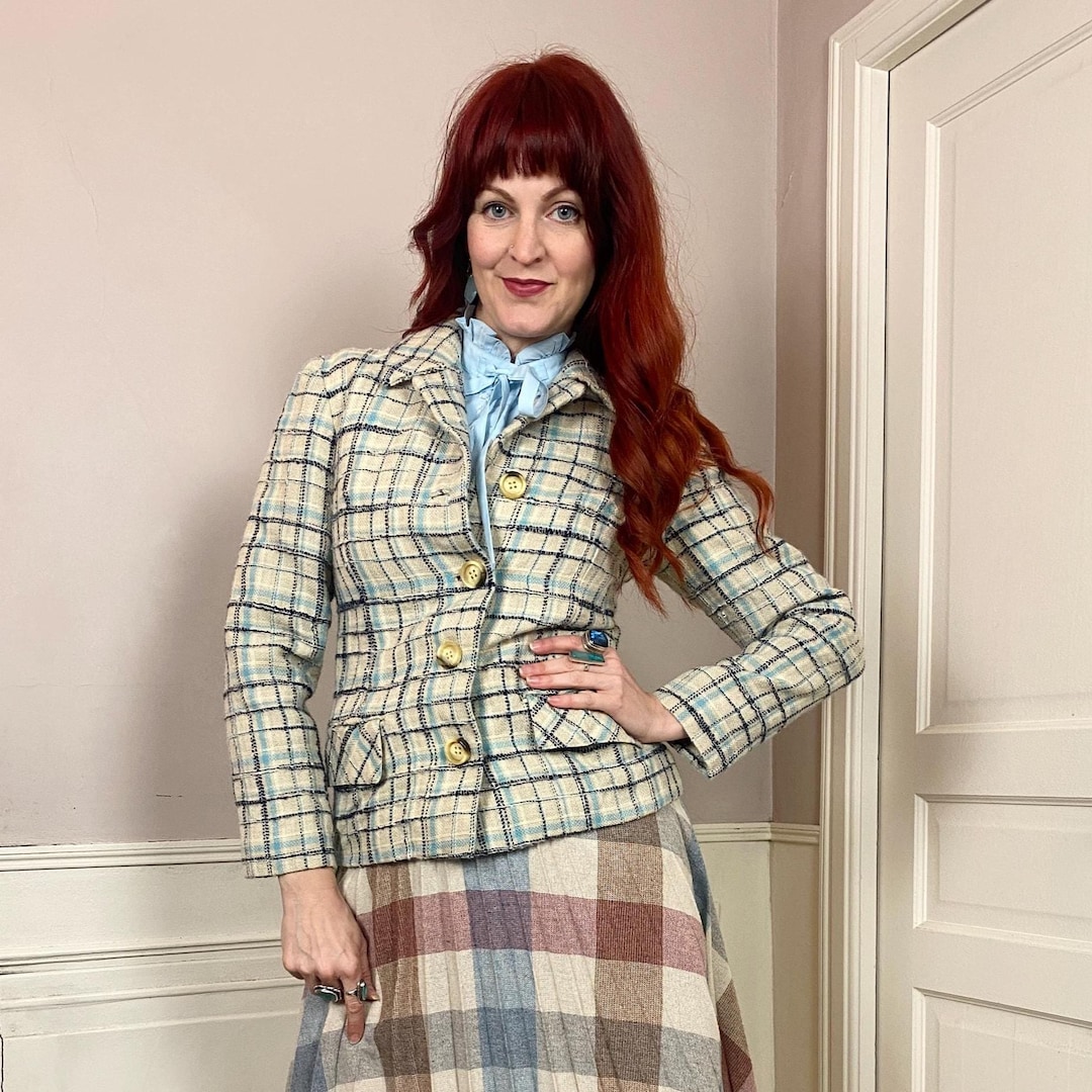 Vintage 60s Woven Texture Plaid Check Wool Blazer - Etsy