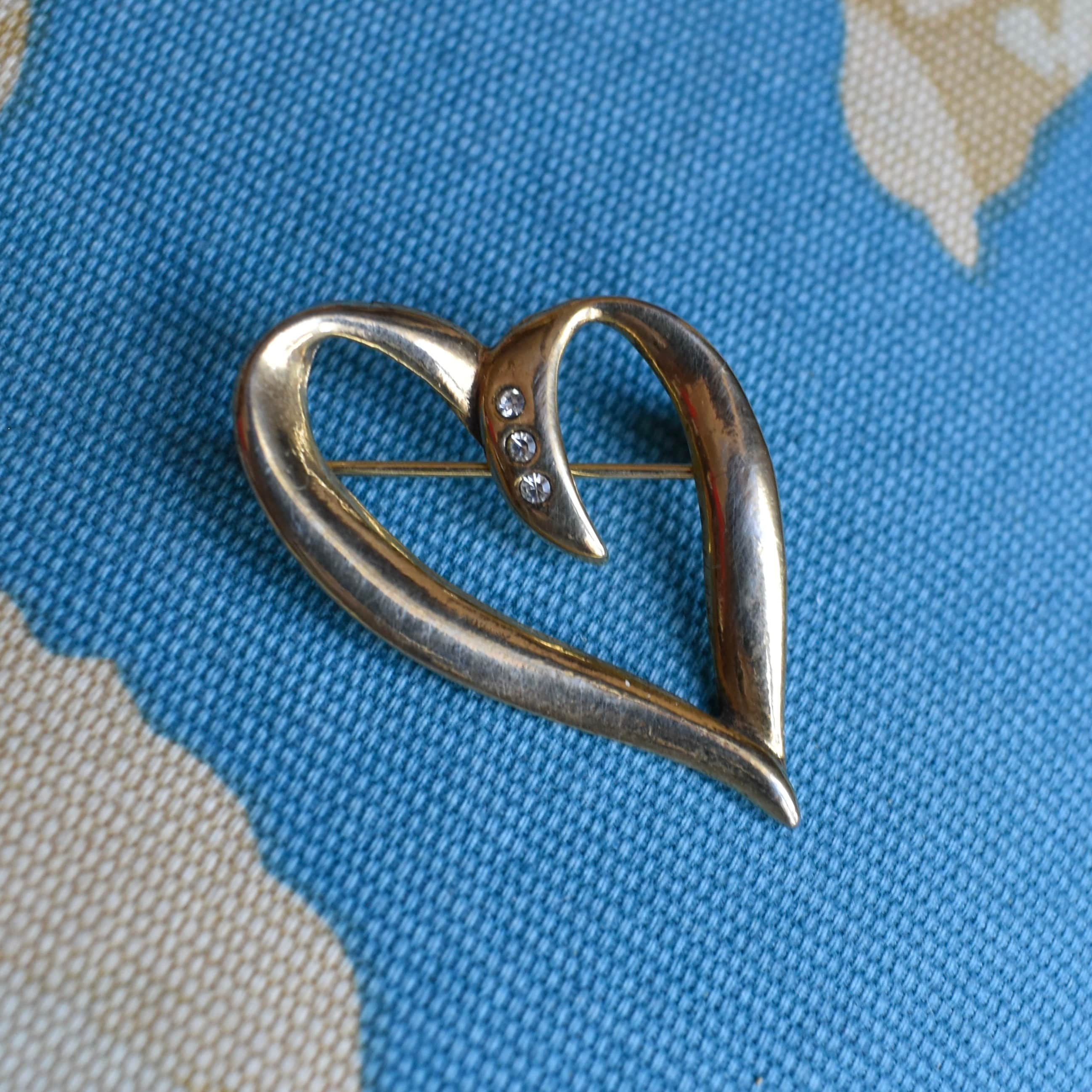 Vintage Gold Heart Brooch - Etsy Denmark